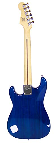 Fender Squier 24-Inch Short Scale Strat Pack - Transparent Blue Bundle with Frontman 10G Amplifier, Instrument Cable, Strap, Picks, Online Lessons, and Austin Bazaar Instructional DVD