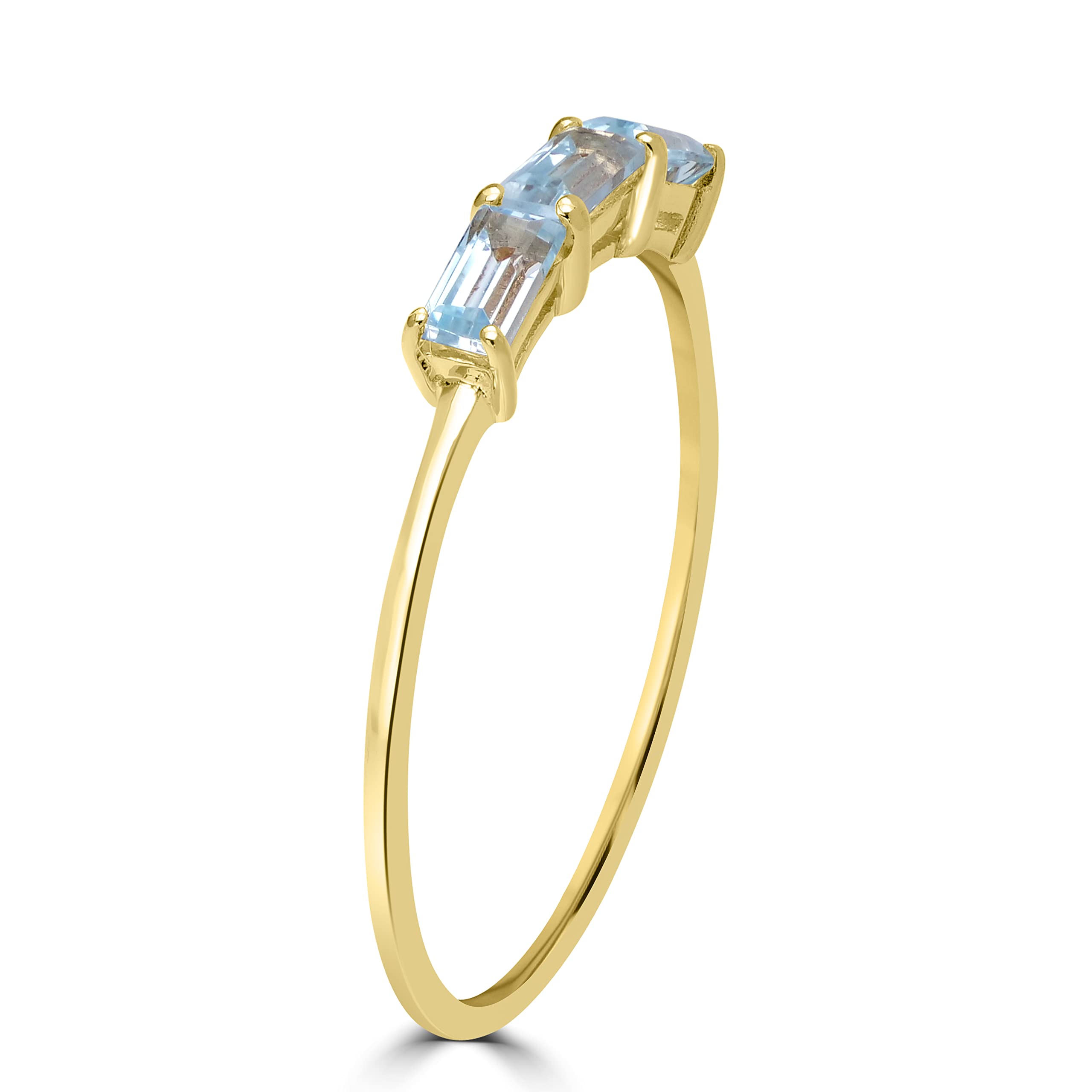 GEMISTRY Heidi 14k Gold over Sterling Silver Swiss Blue Topaz Gemstone Stackable 3-Stone Baguette Ring