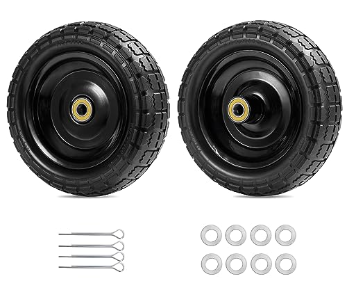 Parts Camp Gorilla Cart Wheels 13-Inch gorilla cart tires replacement 4.00-6 Flat-free Solid Tire and Wheel For Hand Trucks/Garden Carts/Wheelbarrow/Dolly-5/8"Axle Borehole 2.1"Hub offset (2 Pack)