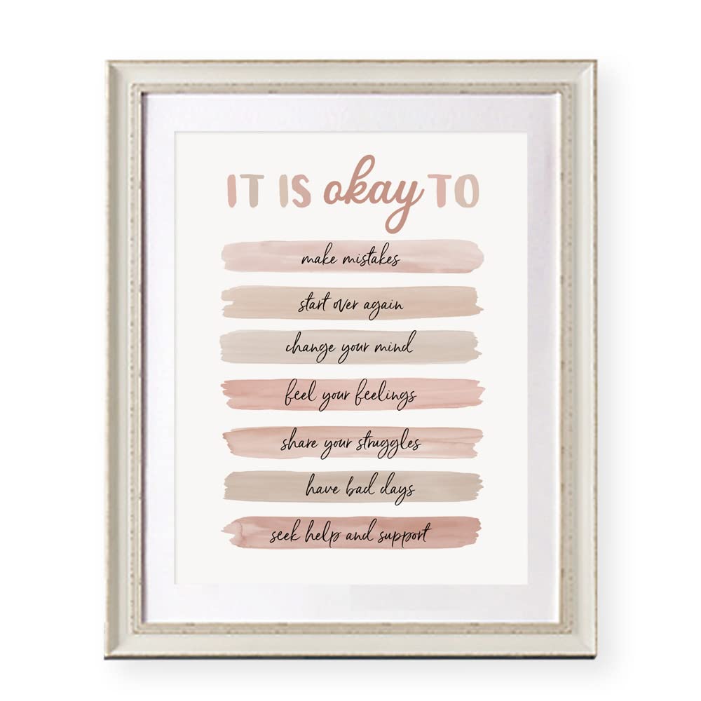 It's Okay To Quotes, Note To Self Poster, School Counselor Art Print, Anxiety Quotes, Counseling Office Decor, Psychologist, Social Worker Wall Decor, Unframed (11X14 INCH)