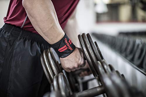 Harbinger Red Line 18-Inch Weightlifting Wrist Wraps for Men and Women (Pair), Black/Red