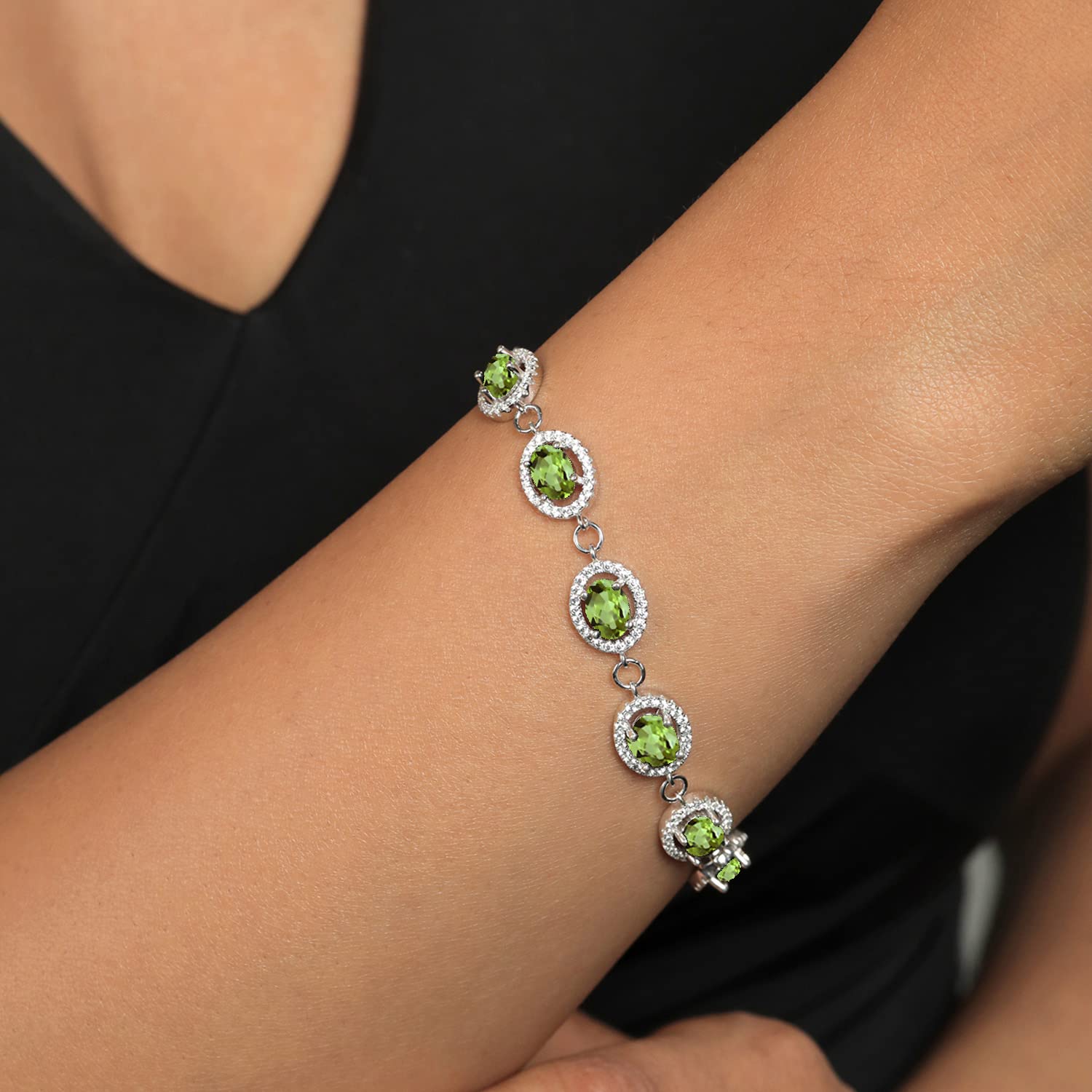 Gem Stone King 925 Sterling Silver 7X5MM Oval Gemstone Birthstone Tennis Bracelet For Women Size 7.5 Inch