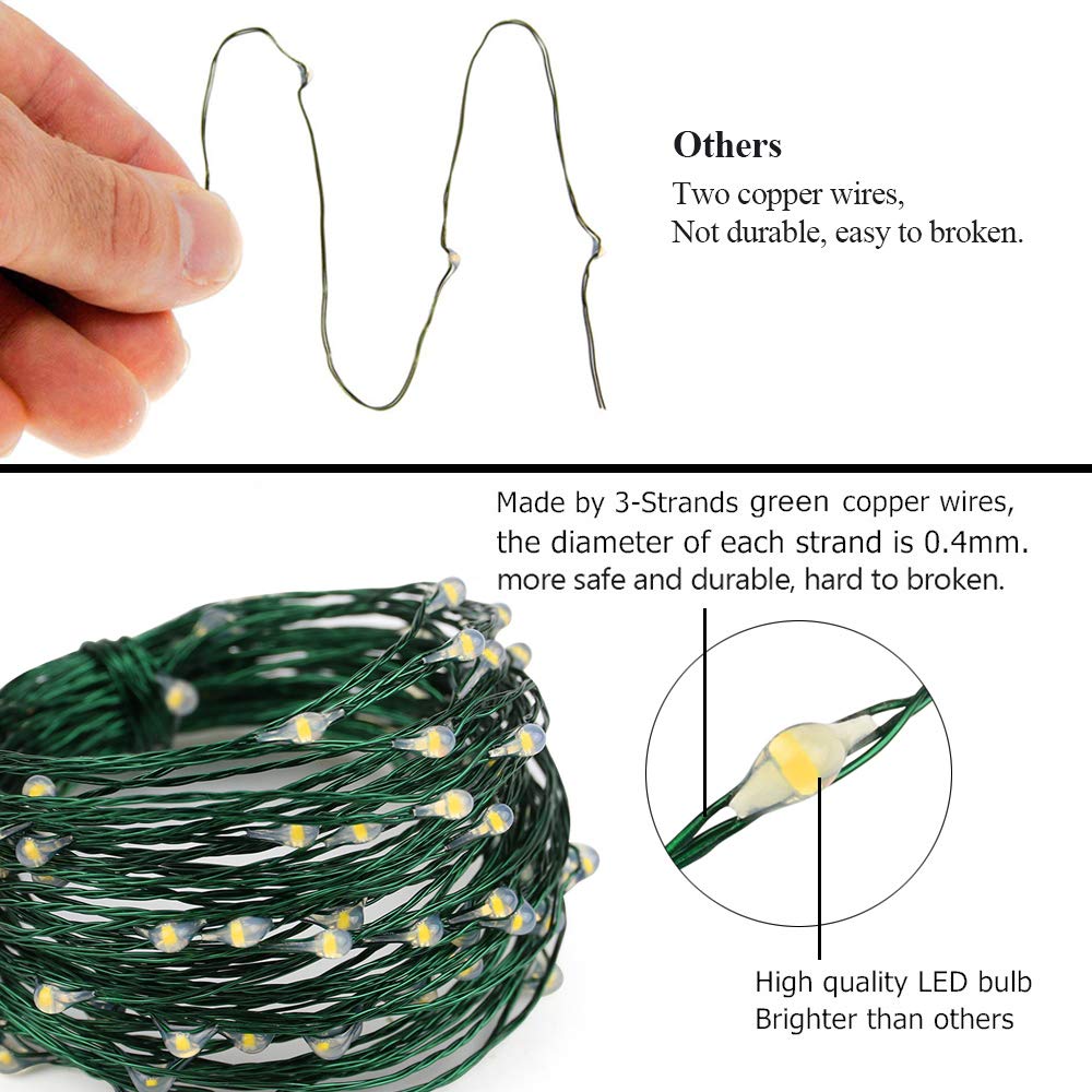 ER CHEN Battery Operated String Lights, 33ft/10m 100 LED Dimmable Fairy Lights with Remote/Timer, Waterproof Green Copper Wire Christmas Lights for Bedroom, Patio, Wedding, Party (Multicolor)