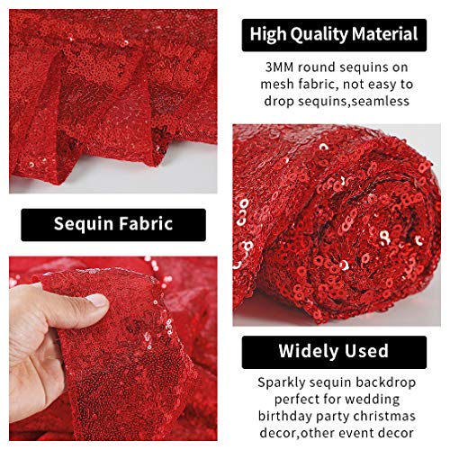 Hahuho Red Sequin Backdrop Curtain, 2PCS 2FTx8FT Glitter Backdrop Curtain for Parties, Christmas, Wedding, Party Decoration(2 Panels, 2FT x 8FT, Red