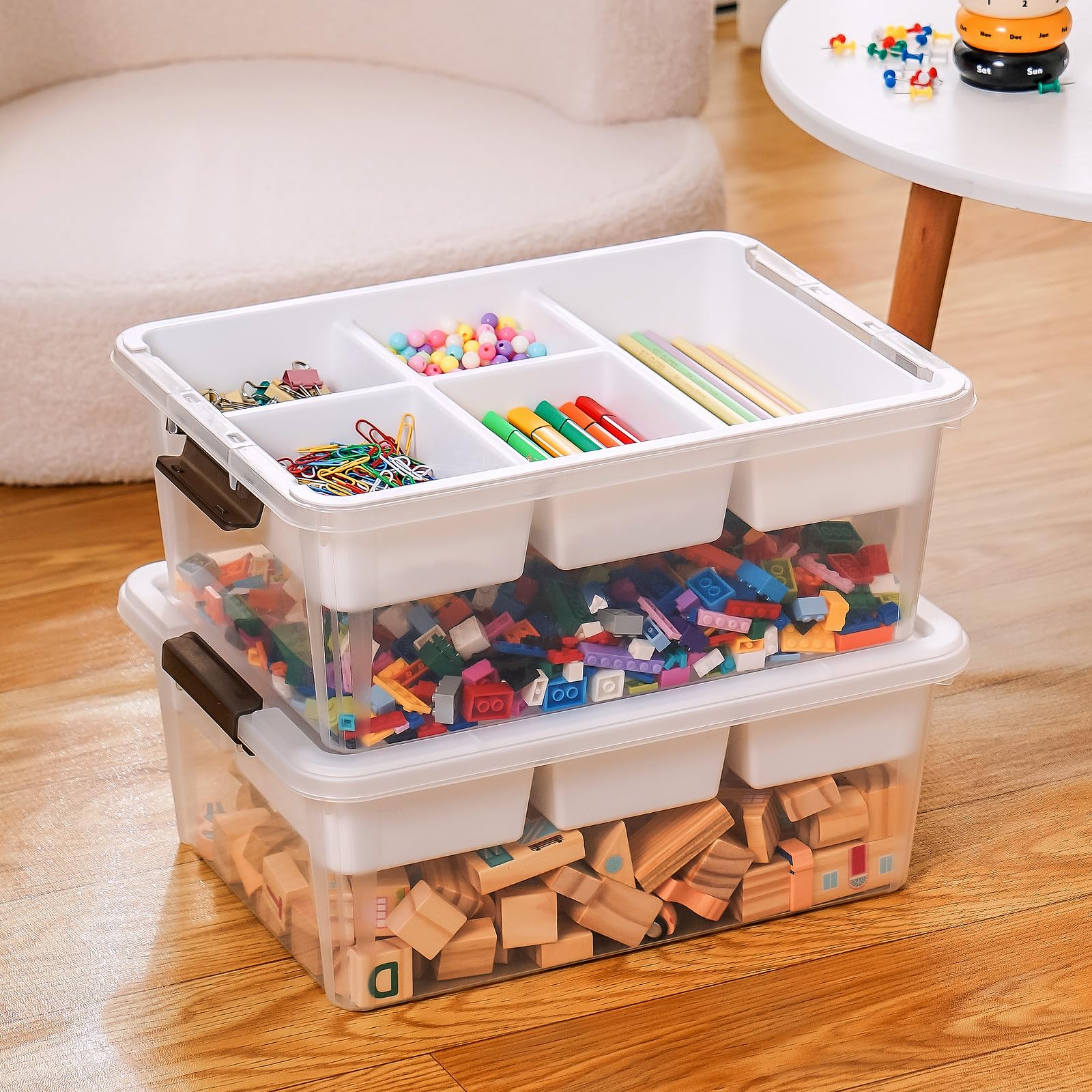MACOPRO 17 QT Plastic Storage Box with Removable Tray Craft Organizers and Storage Clear Storage Container for Organizing Bead, Tool, Sewing, Playdoh (White, 1Pack-17QT)