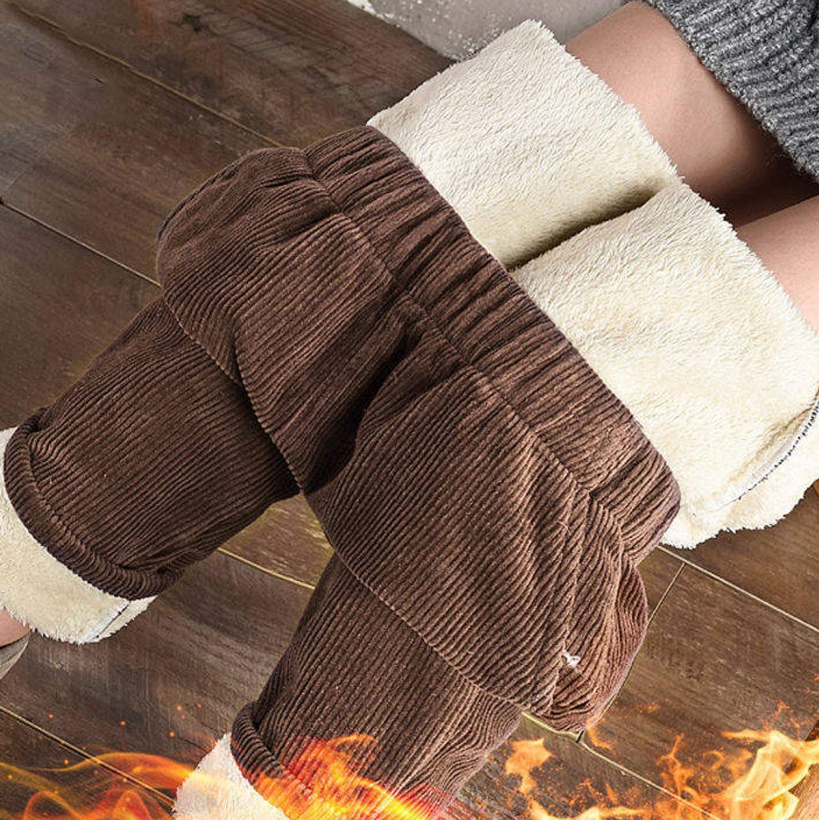 Fleece Lined Corduroy Pants for Women's Winter Warm Sweatpants Plush Sherpa Long Trousers Thick Jogger Pants Brown