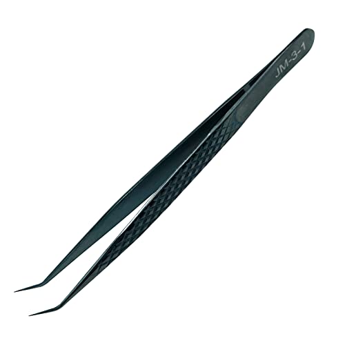 M J JOMAY Hearts Printed Tweezers for Eyelash Extension, Anti-slip Anti-static, Stainless Steel Precision Curved Tips Pro Volume Tweezers Eyelash Extensions Grafting Tool(3-1, Black)