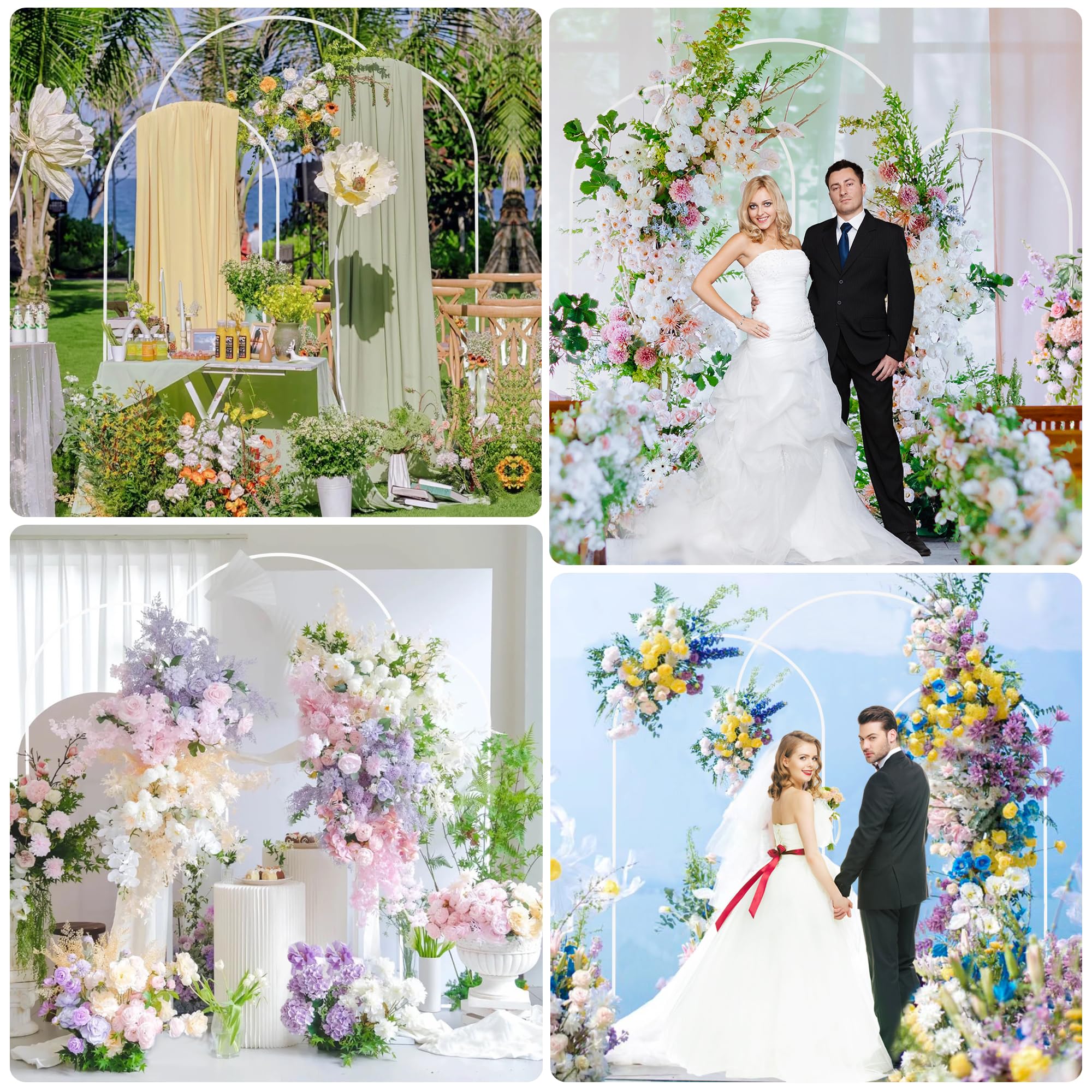 Fomcet Wedding Arch Backdrop Stand Set of 3 White Metal Arched Backdrop Stand 7.2FT & 6.6FT & 6FT Balloon Arch Frame for Wedding Ceremony Birthday Party Baby Shower Anniversary Decoration