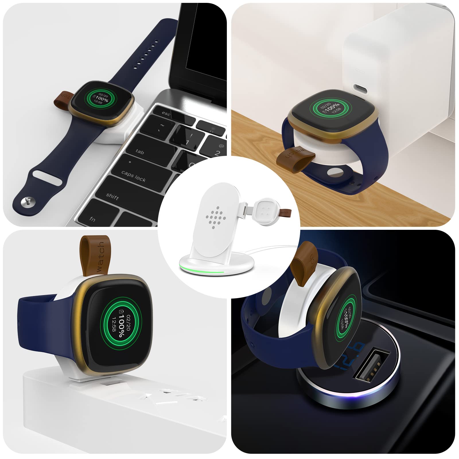 KOJACMUR 3 in 1 Magnetic Wireless Charger, Charge for Fitbit Sense 2/Sense/Versa 3/Versa 4, Charger Stand Wireless Charging Station for iPhone 14 13 12 Pro/Max/Mini,AirPods Pro/3/2 (White A)