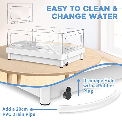 MoonOrange Small Turtle Tank, Turtle Aquarium, Acrylic Turtle Terrarium with Basking Platform, Bottom Drainage, Multi-Function Areas for Turtles, Crabs, Crayfish, Small Reptiles. (White Tank)