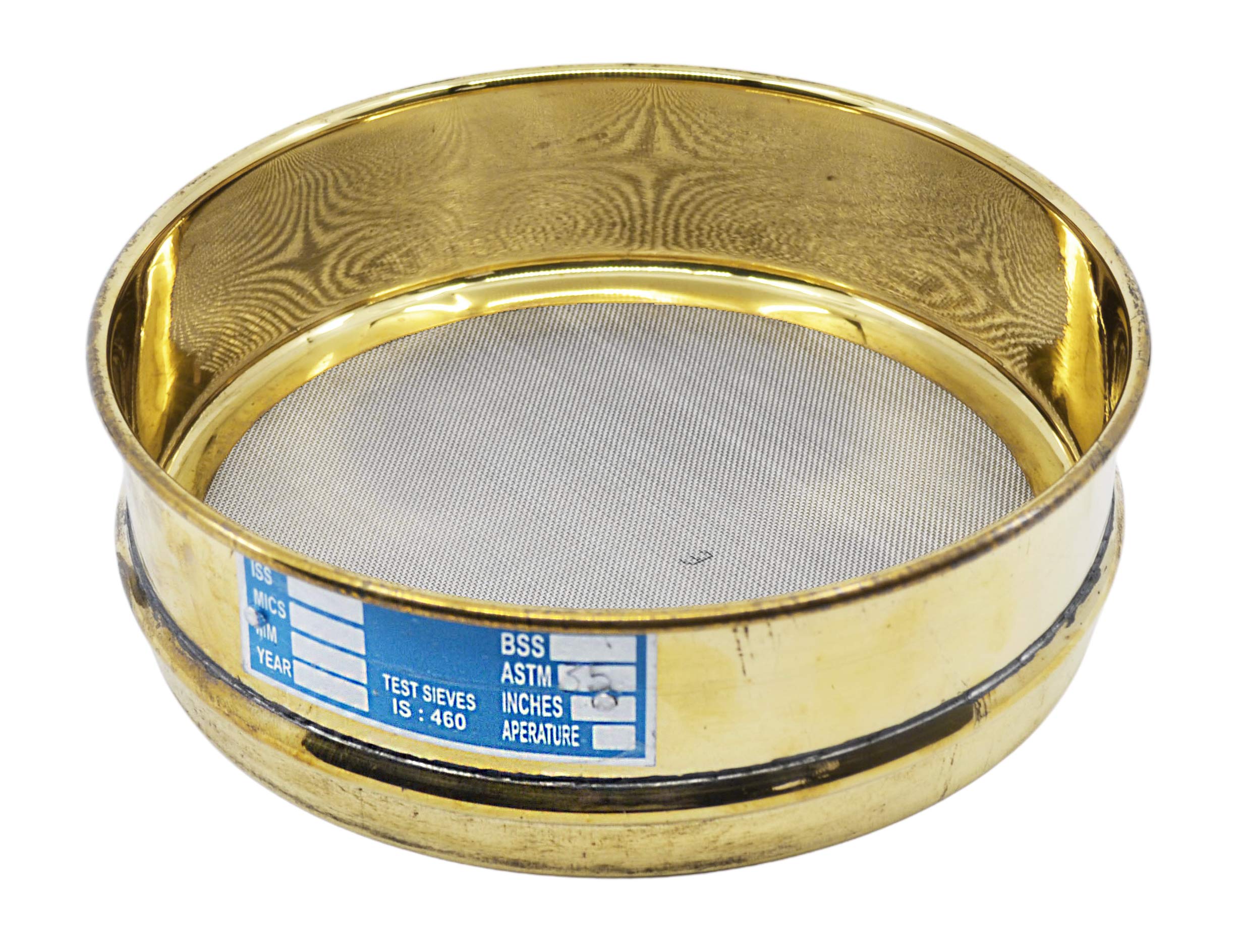 Test Sieve, 8 Inch - Full Height - ASTM No. 35 (500”m) - Brass Frame with Stainless Steel Wire Mesh - Eisco Labs