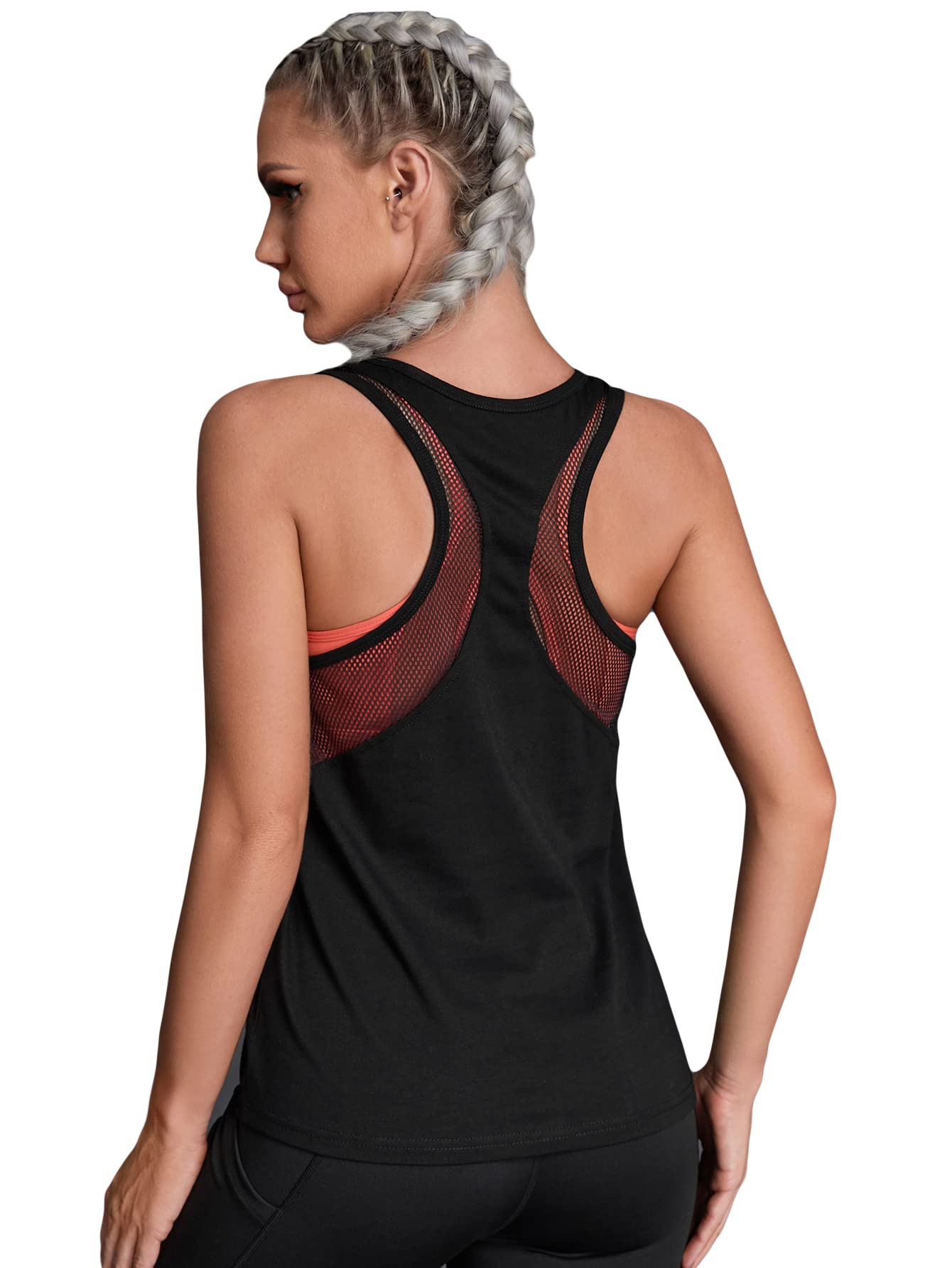 Floerns Women's Mesh Insert Sleeveless Yoga Racerback Sports Tank Top Black S