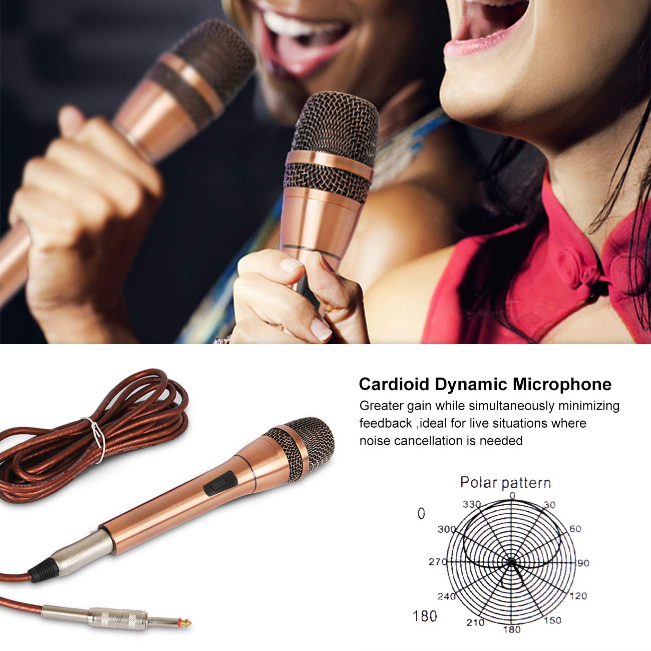 Depusheng Universal Wired Uni-Directional Handheld Dynamic Microphone Noise Isolation Microphone Gold