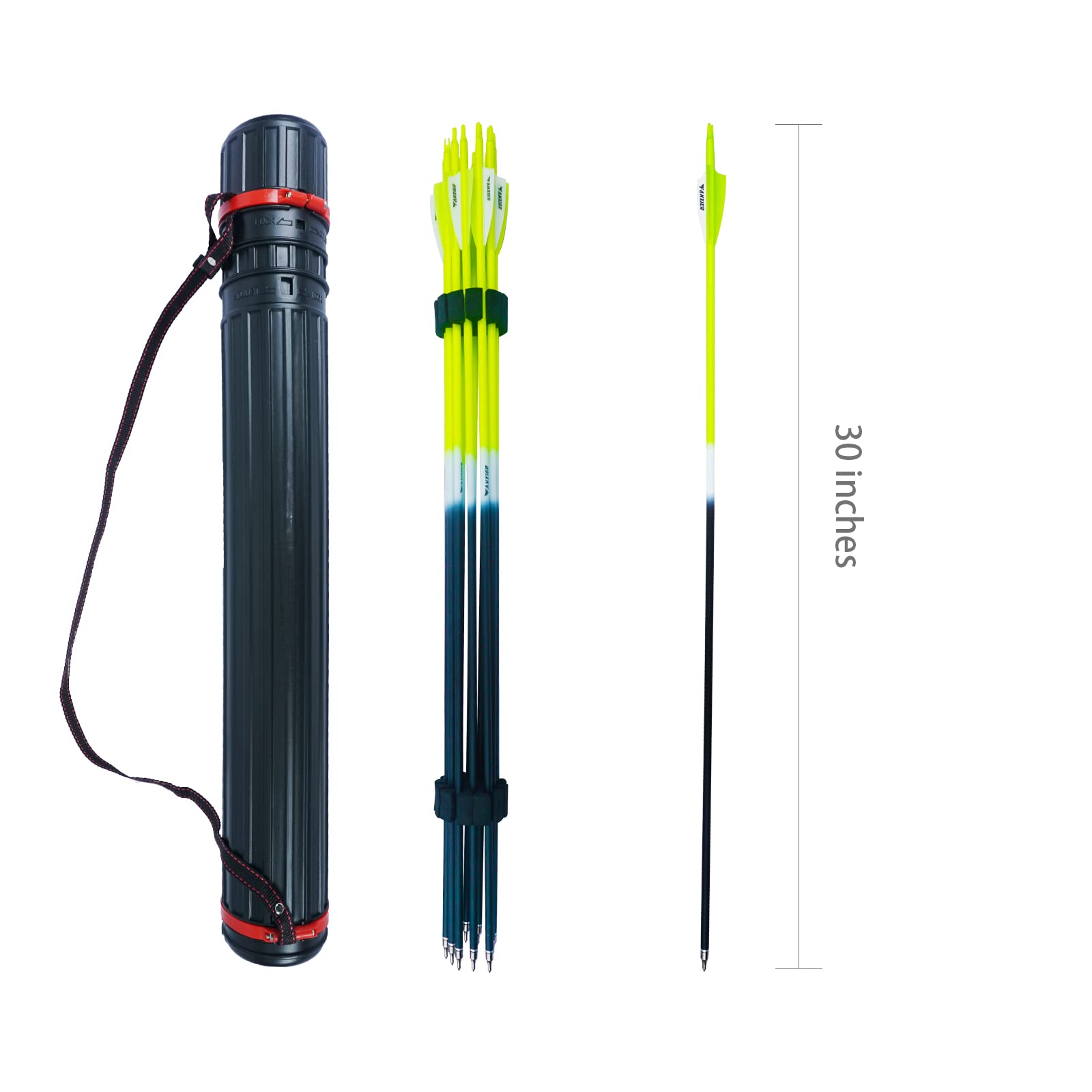 Fanxier 30-Inch Carbon Arrow Hunting Target Practice Arrow,with Quiver, Detachable Tip, Suitable for Compound Bow & Recurve Bows (12 Pcs Arrow + Quiver)