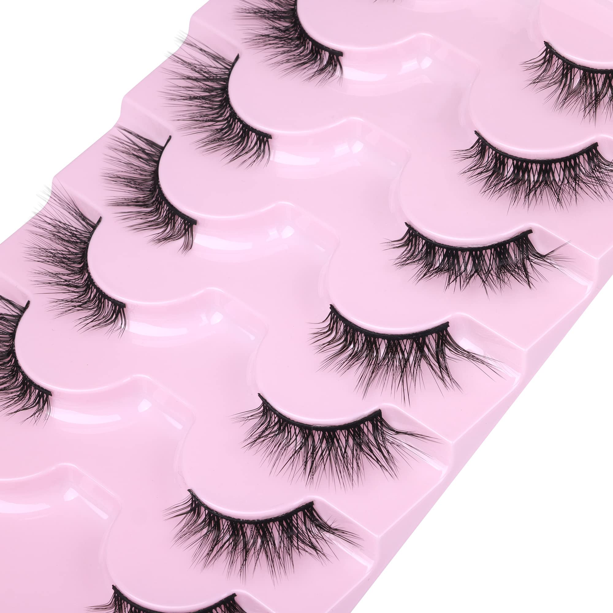 L Curl Lashes Strip Half Lashes Natural Look False Eyelashes Wispy 3D Fluffy Fake Eyelashes Strip Cat Eye Lashes Pack 7 Pairs Reusable Lashes that Look Like Extensions