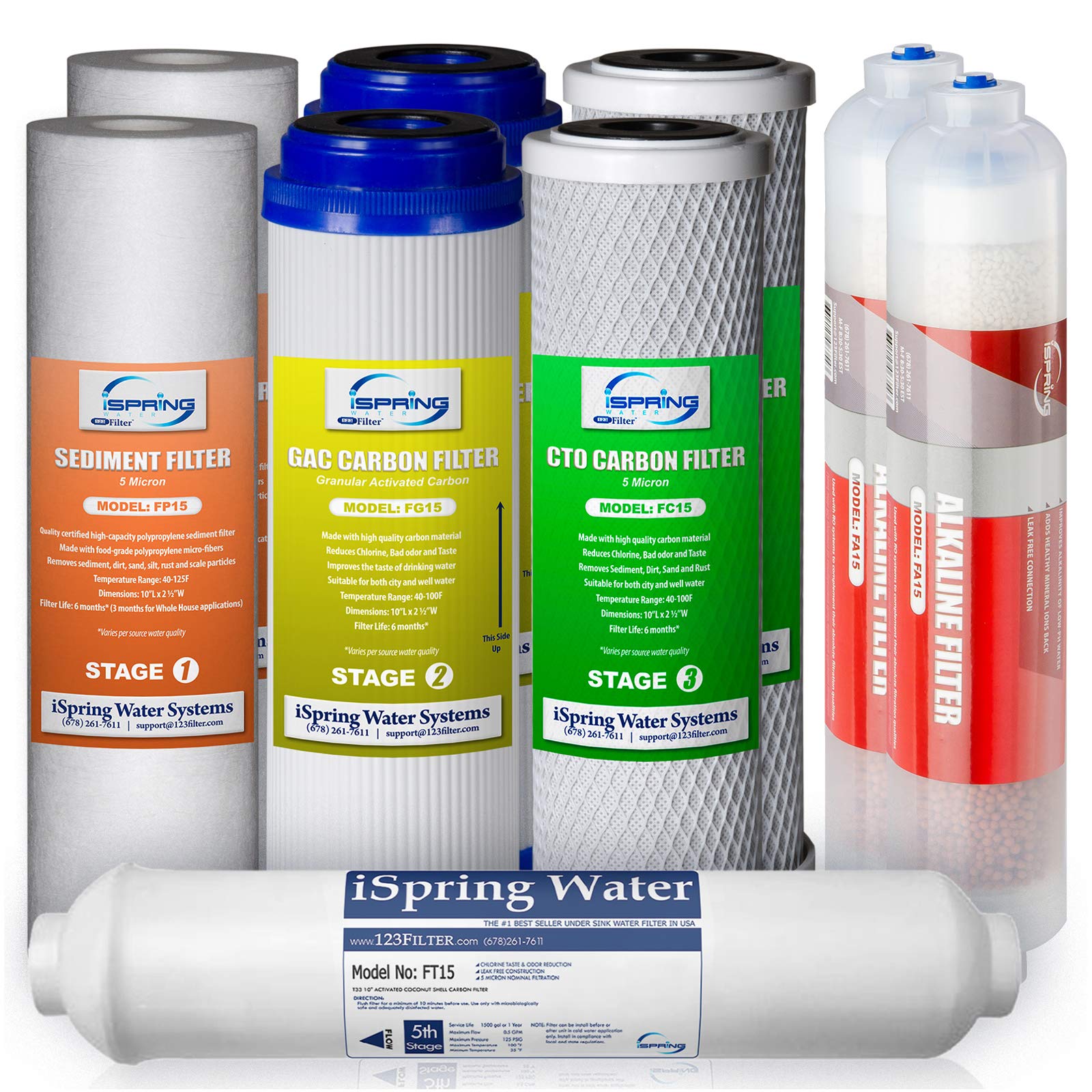 iSpring F9K 1-Year Replacement Supply Filter Cartridge Pack Set, White & MC7 Reverse Osmosis (RO) Membrane Replacement 75 GPD, 11.75” X 1.75”, Blue