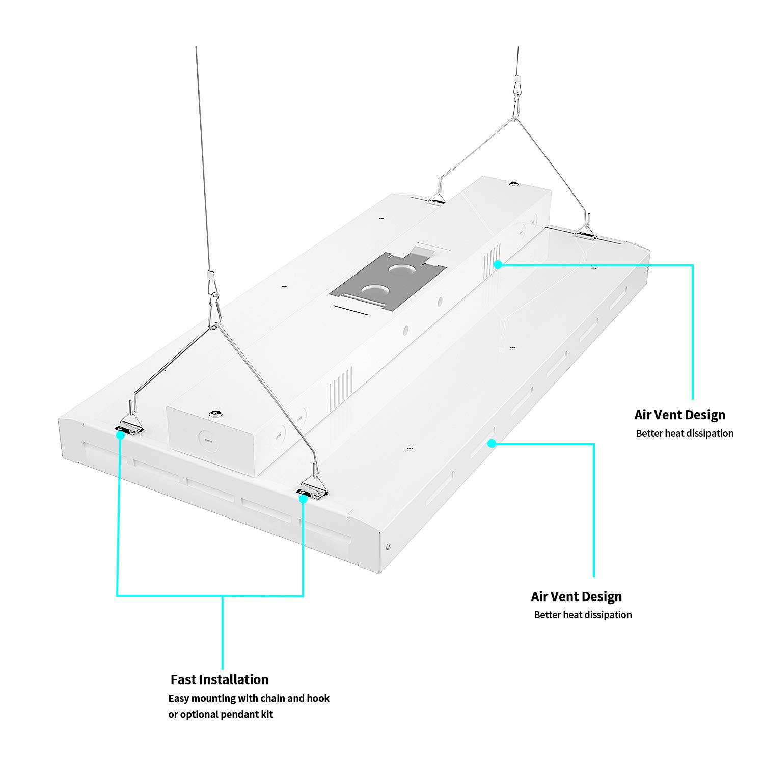 FAITHSAIL 2FT Linear LED High Bay Shop Light, 110W, 13200LM, 5000K, Industrial LED Warehouse Lighting, 2 Foot Indoor Aisle Area Workshop Garage Highbay LED Lights, 4 Lamp Fluorescent Equivalent