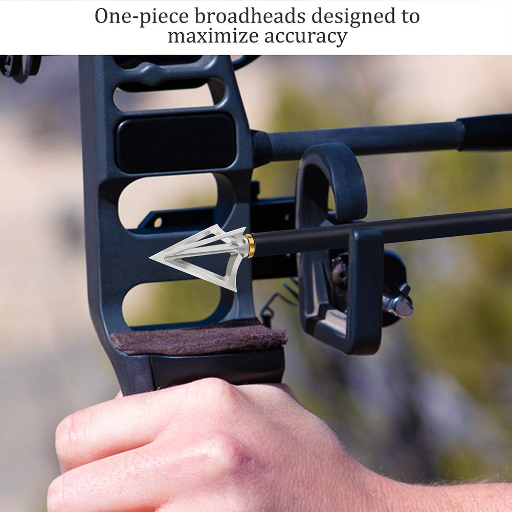 Feyachi Hunting Broad Heads 100 Grain Stainless Steel Fixed Blade Broadhead Arrow Tips Archery Arrowhead for Crossbow and Compound Bow, Pack of 6