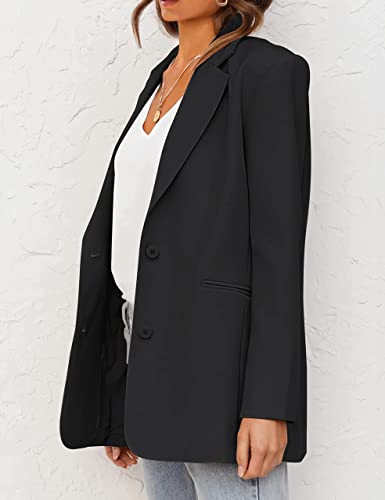 MEROKEETY Women's 2023 Fall Casual Blazers Long Sleeve Lapel Open Front Button Work Blazer Jackets with Pockets, Black, M