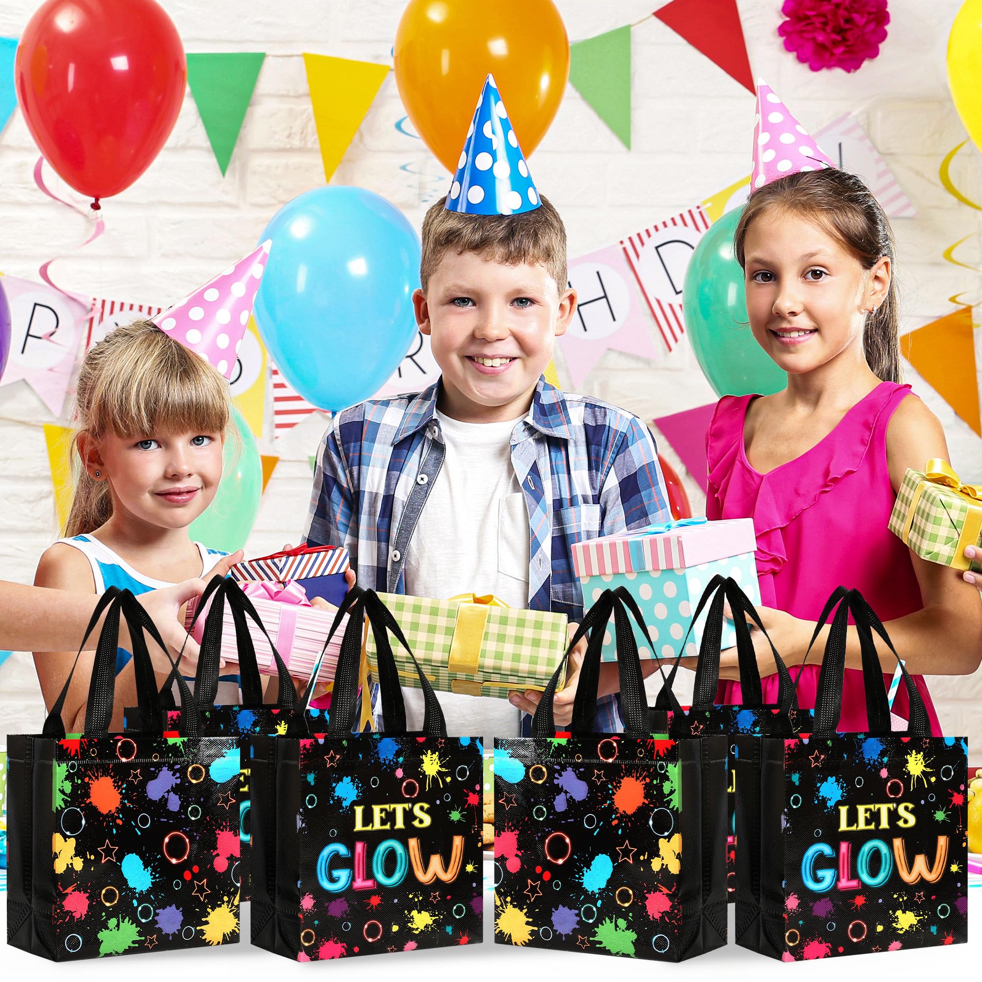 Latwerd 24Pack Glow in the Dark Party Gift Bag Canvas Bag Eco-friendly Reusable Shopping Bag Candy Gift Bag Suitable for Birthday Party Gift Storage Bag
