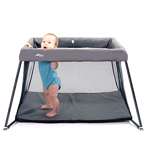 UNiPLAY Foldable Travel Crib, Lightweight Portable Playpen, Easy to Pack Playard with Comfortable Mattress and Breathable Mesh Liner for Infants and Toddlers