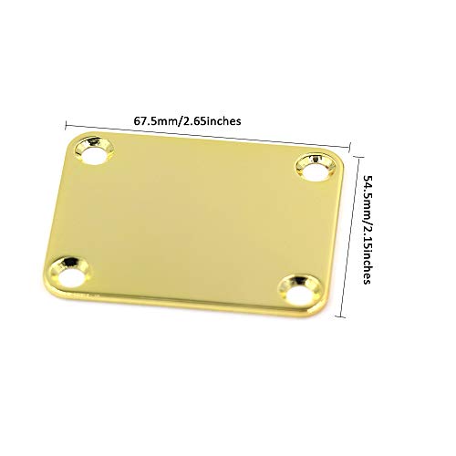 DISENS Thick Metal Guitar Neck Plate with Screws,4 Holes Guitar Neck Joint Board Replacement Neckplate Electric Bass Guitar Accessories (Gold)