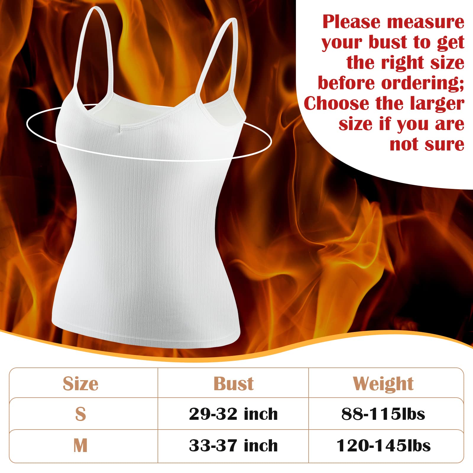 Geyoga 6 Pcs Womens Thermal Tank Top Fleece Lined Underwear Cami Tank Top (M) Black, White, Gray