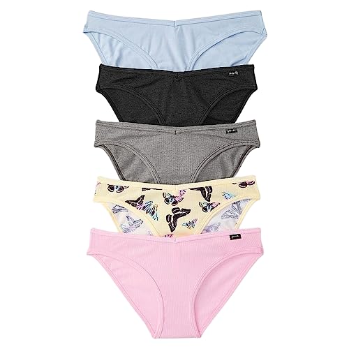Victoria's Secret PINK Cotton Bikini 5 Pack, Cotton Panty Pack, Womens Underwear, Butterflies (L)