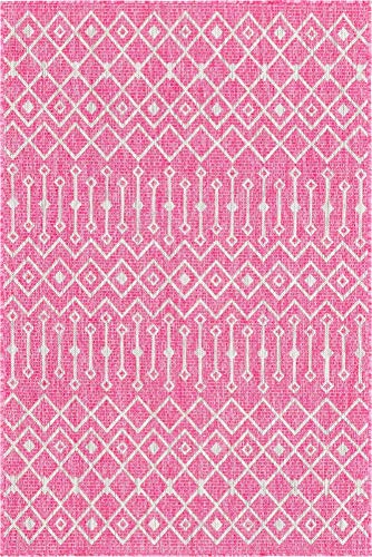 Unique Loom Outdoor Trellis Collection Area Rug - Tribal Trellis (4' 1" x 6' 1" Rectangle, Fuschia/ Gray)