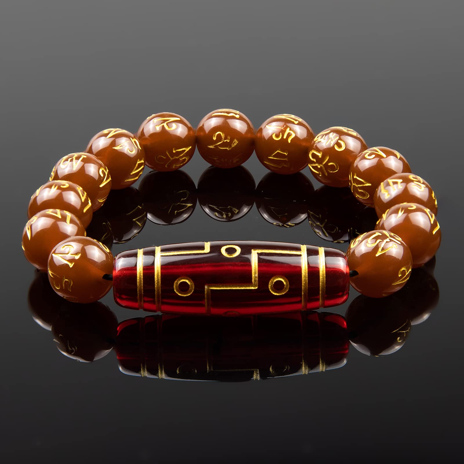 Fardtry Obsidian Sanskrit Feng Shui Black Bracelet Lucky Fortune with Premium Gift Box (Amber)