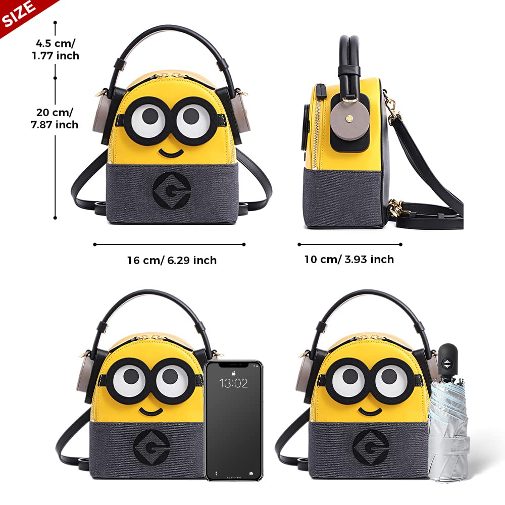 FION x Minions Mini Backpack Cute Leather Backpack Purse Small Handbag Shoulder Bag with Convertible Straps (Headphone Minion)