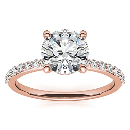 FACETS JEWELS 1.90 TCW Full White Moissanite Engagement And Wedding Ring For Women, Solitaire With Accents Ring For Her In - 18K Solid Rose Gold Size 3