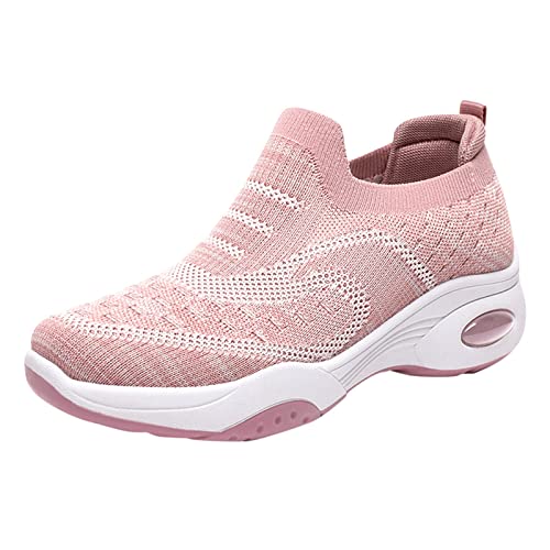 FASDNENDYS Fashion Autumn Women Sports Flat Bottom Non Slip Lightweight Fly Woven Mesh Breathable Solid Womens Comfortable Shoes 9w Pink