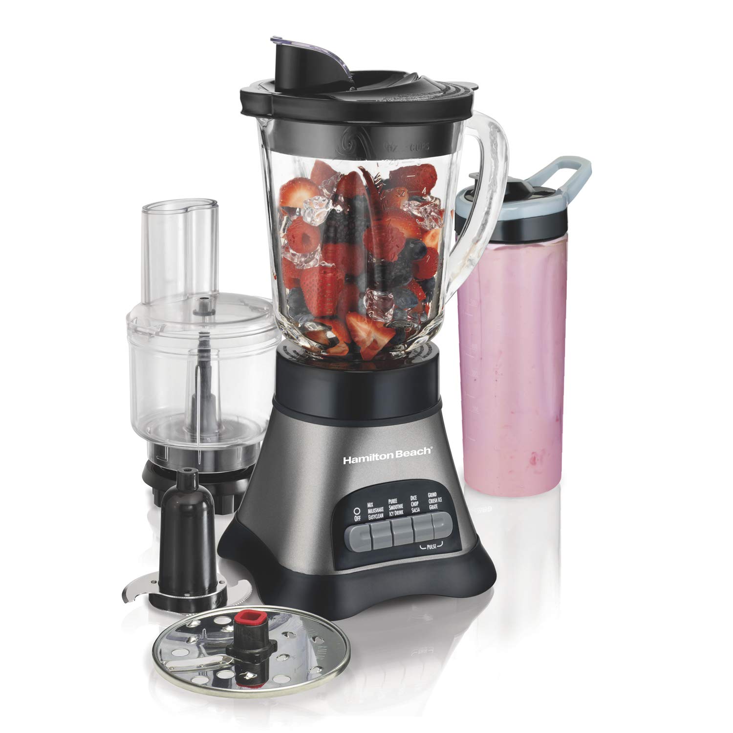 Hamilton Beach Wave Crusher Blender, Grey & Black (58163) & Beach Portable 7-Quart Programmable Slow Cooker With Lid Latch Strap for Easy Transport, Dishwasher-Safe Crock, Black (33474)