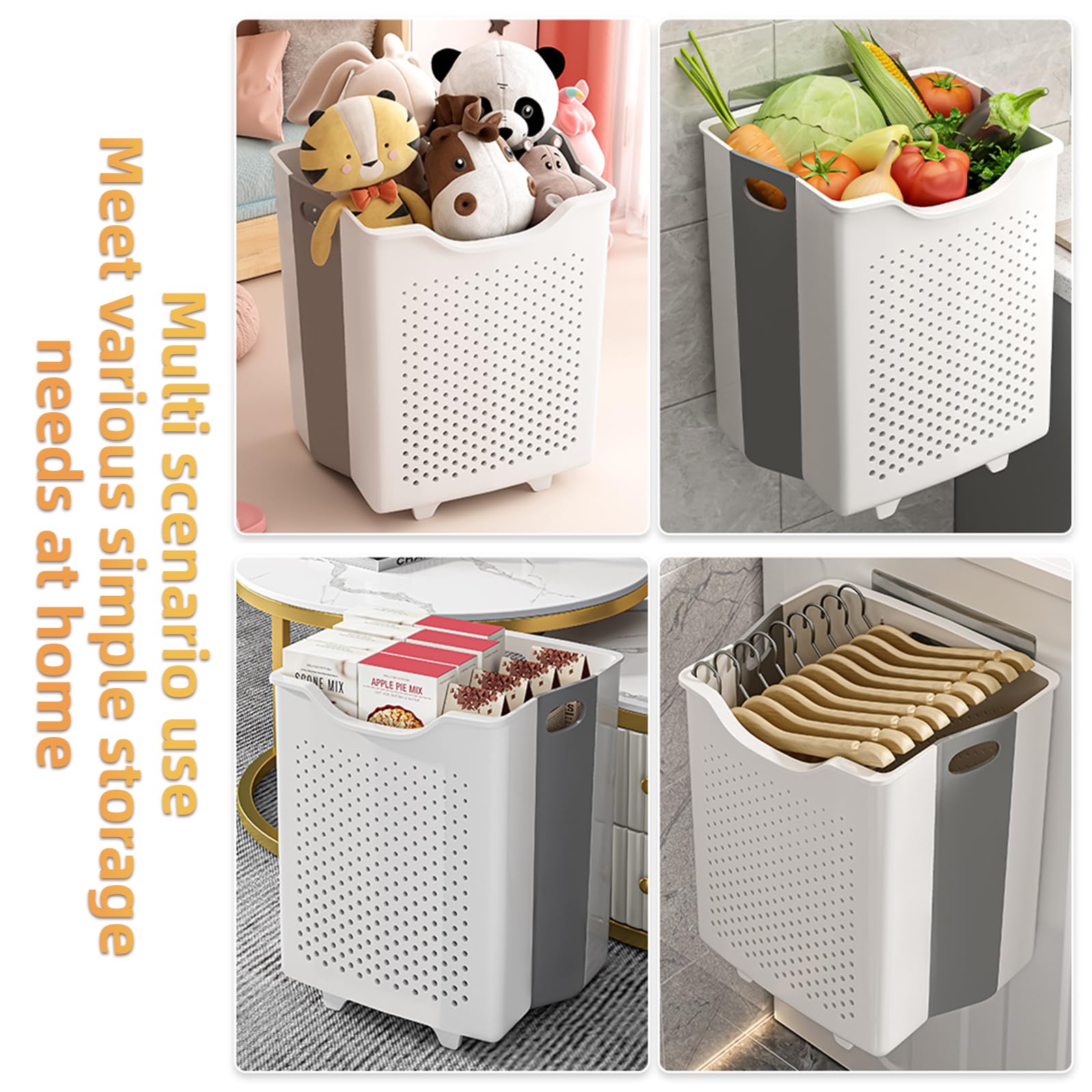 Laundry Basket Collapsible Hanging Laundry Hamper Bag Dirty Clothes Organizer Plastic Laundry Sorter (2 Pack)
