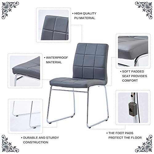 Enjowarm Dining Chairs Set of 2 Kitchen Chairs Faux Leather Upholstered Sled Base Chrome Ergonomic Design Modern Mid Century Living Room Side Chairs for Home Kitchen Office Waiting Room