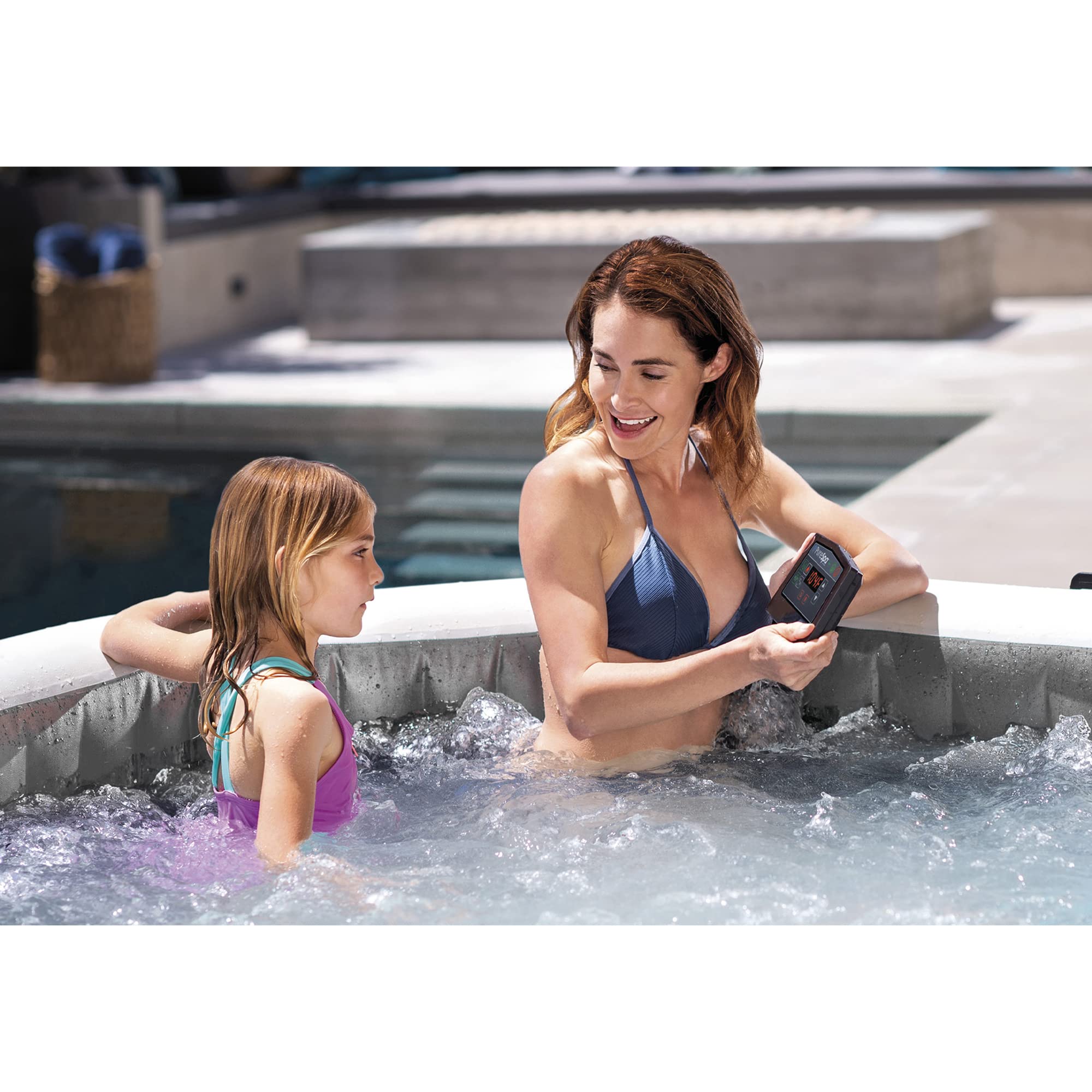 Intex 28441EP PureSpa Plus Greywood 85" x 28" Inflatable Hot Tub Bubble Jet Spa with Battery Powered Multi-Colored LED Light for Spas and Hot Tubs
