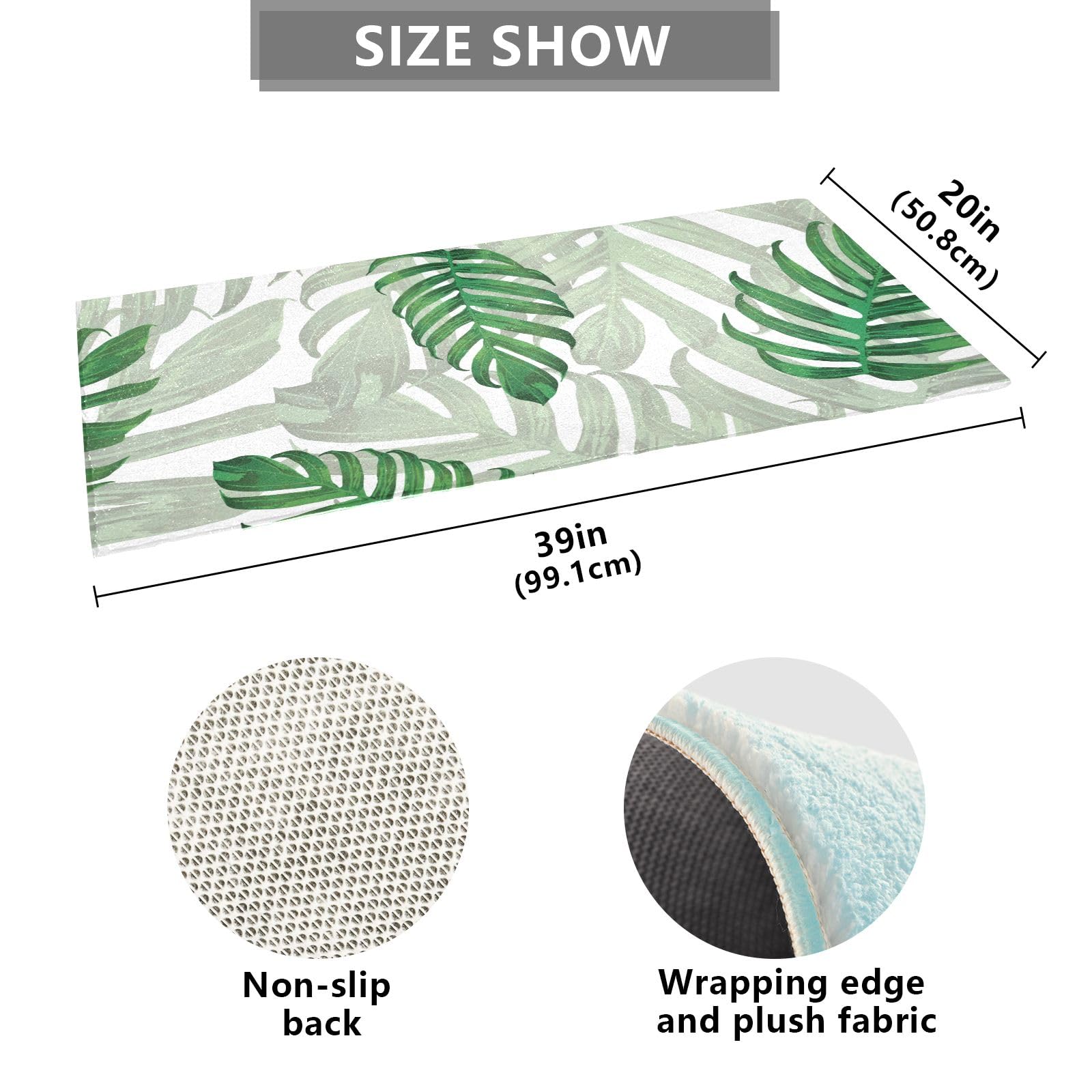 Fluffy Floor Carpet-Palm Monstera Jungle Leaf,39x20in Front Door Mat Indoor Machine Washable Carpet,Aesthetic Rug
