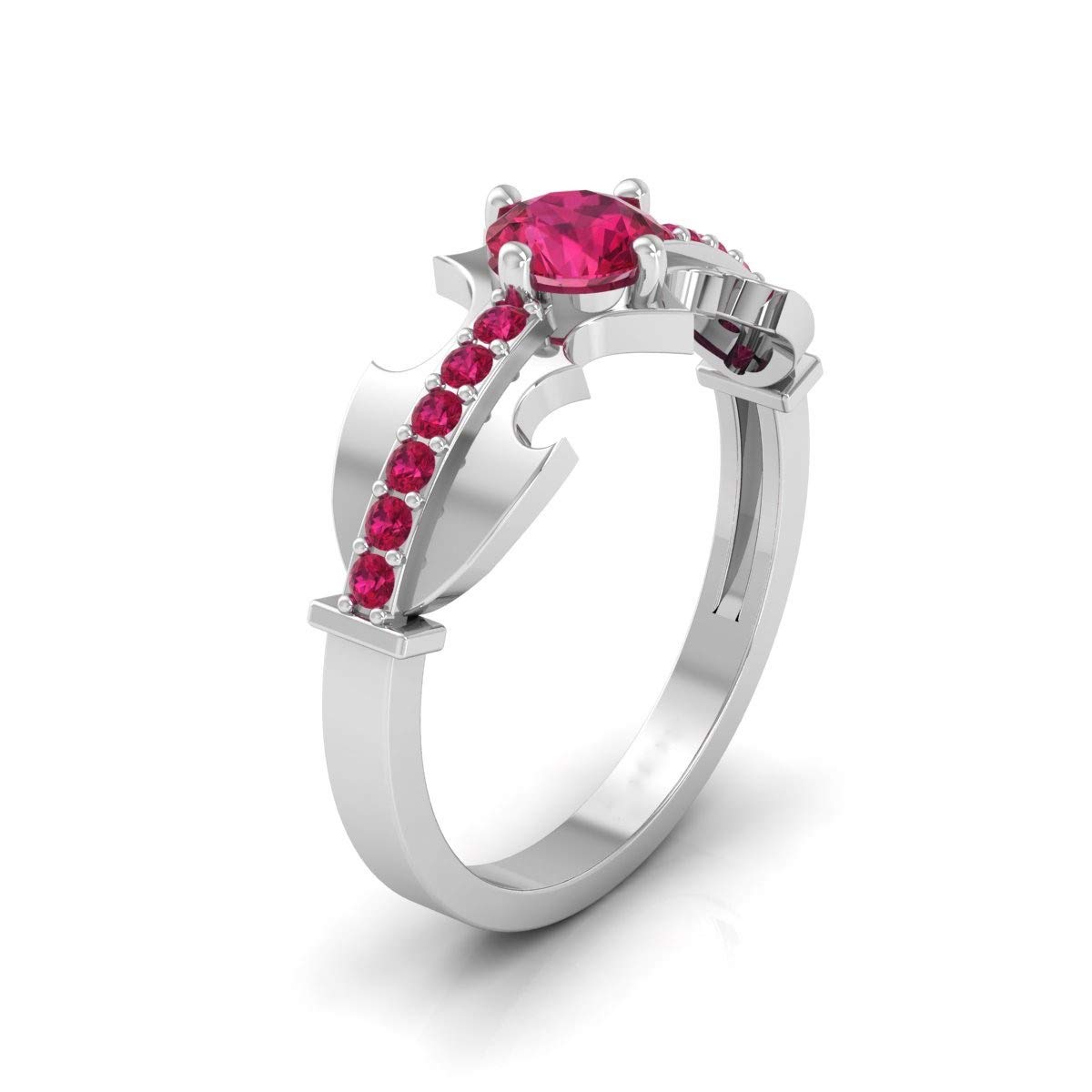GEMSPARKLES 0.50CT Round Cut CZ Red Ruby Diamond Batman Engagement Ring For Womens In 925 Sterling Silver_9
