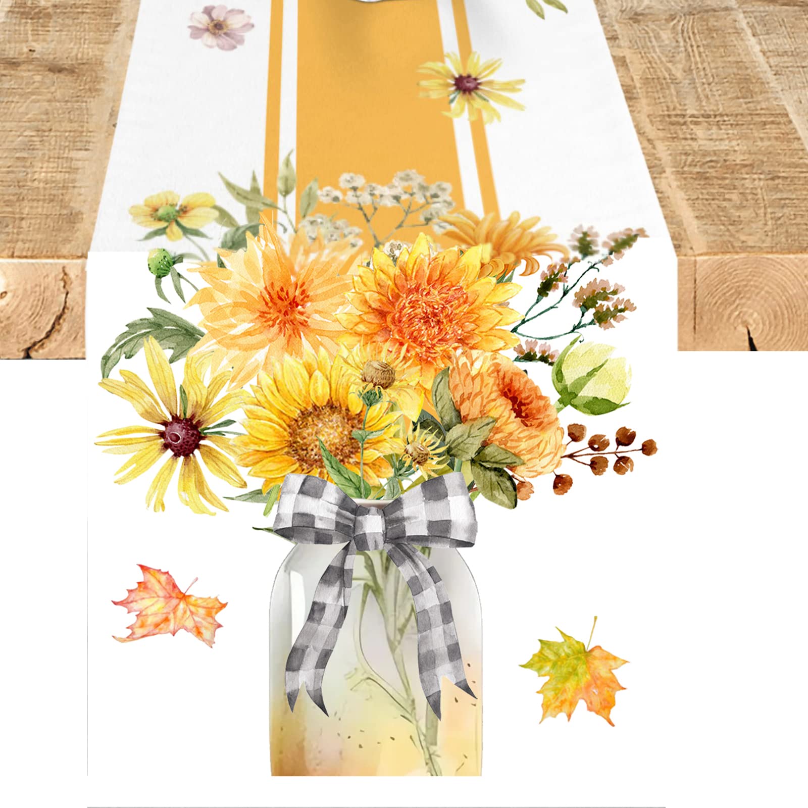 Fall Table Runner 72 Inches Long Autumn Florals Dining Fall Vase Decor Table Runner Farmhouse Indoor Fall Home Decorations