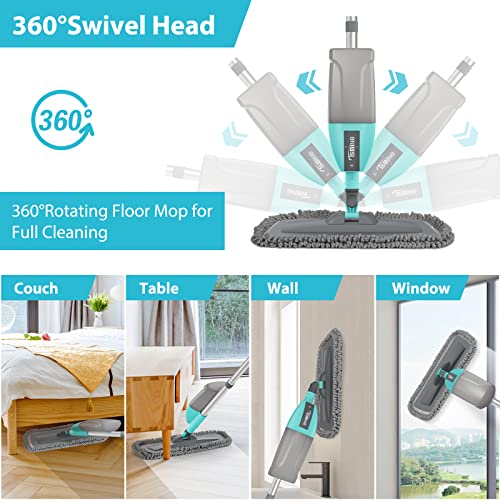 Mops for Floor Cleaning, Tsmine Spray Mop Microfiber Floor Mop Dust Mop Dry Wet Mop Kitchen Household Cleaning Tools with 8 Washable Microfiber Pads Home Commercial Use for Hardwood Laminate Ceramic