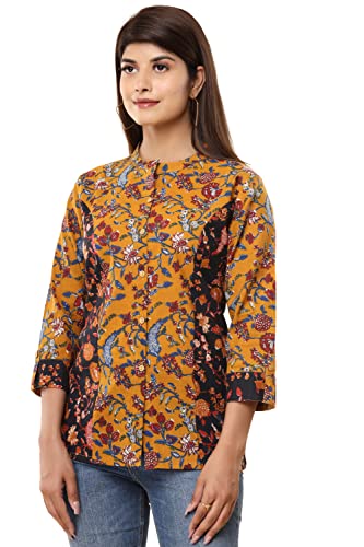 Vihaan IMPEX Yellow Floral Printed Hot Tunic Casual Kurti Top for Women Shirt for Ladies