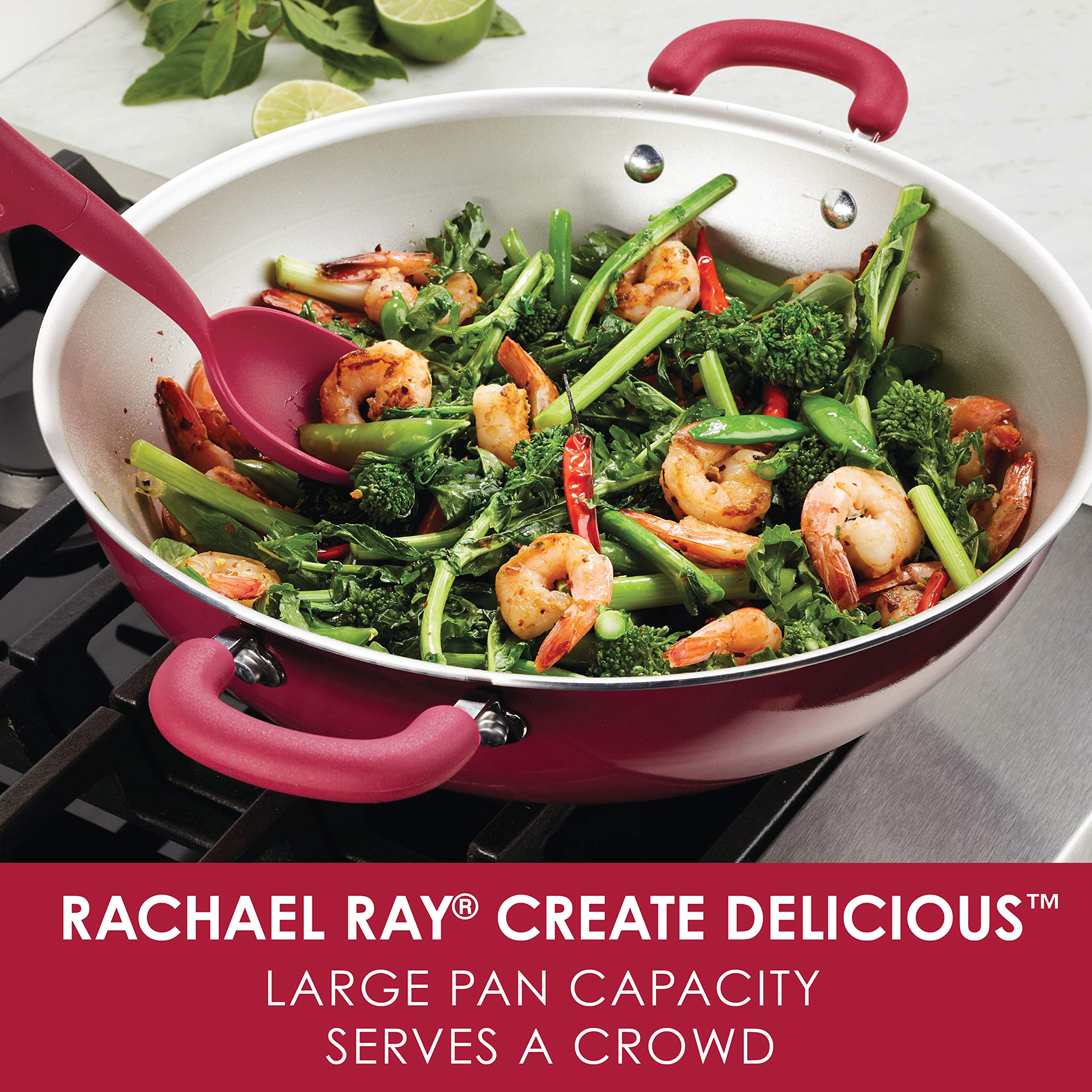 Rachael Ray Create Delicious Nonstick Wok/Stir Fry Pan/Wok Pan - 14.25 Inch, Red Shimmer