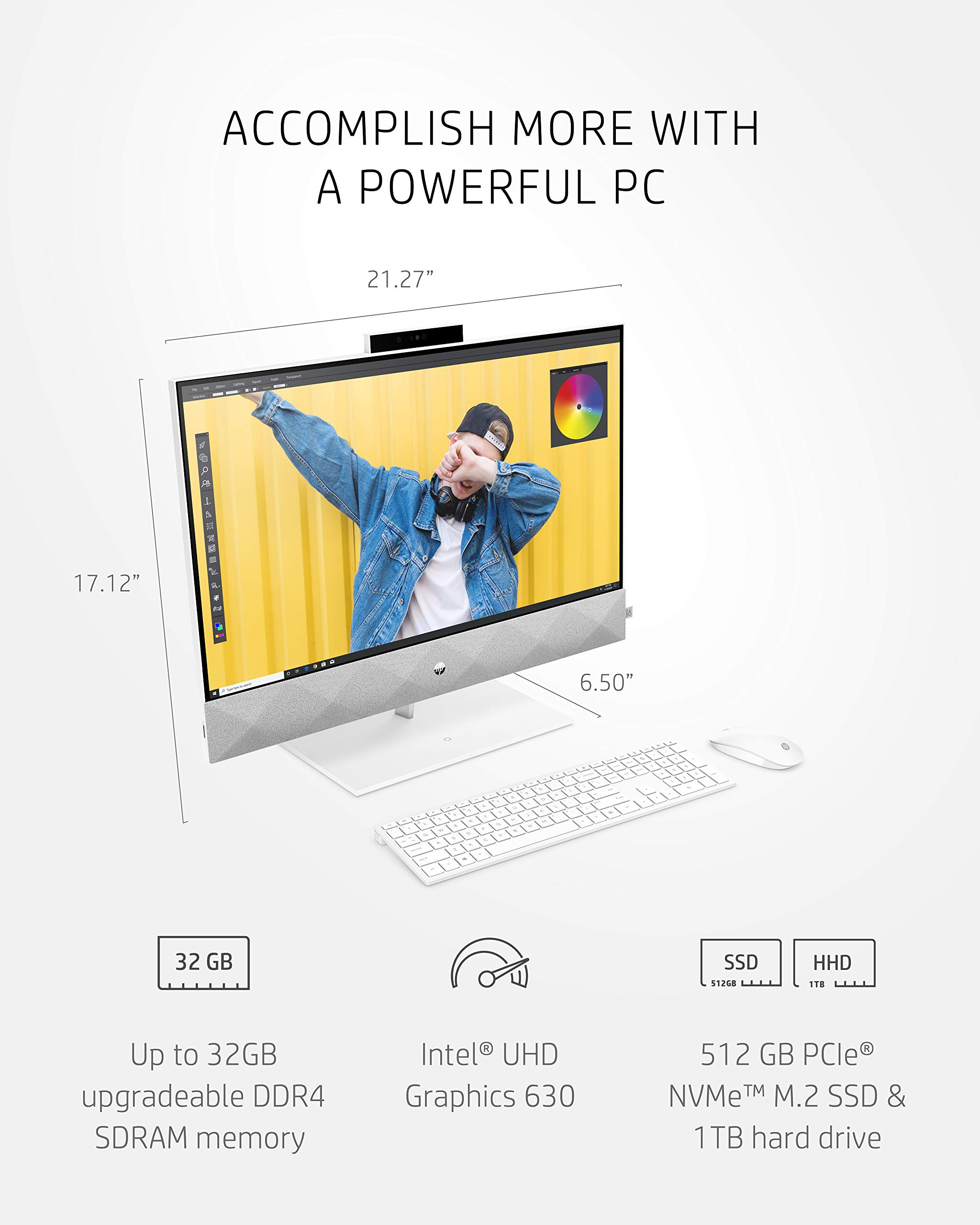 HP 24 Pavilion All-in-One PC, 10th Gen Intel i7-10700T Processor, 16 GB RAM, Dual Storage 512 SSD and 1TB HDD, Full HD IPS inch Touchscreen, Windows 10 Home, Keyboard Mouse (24-k0080, 2020)