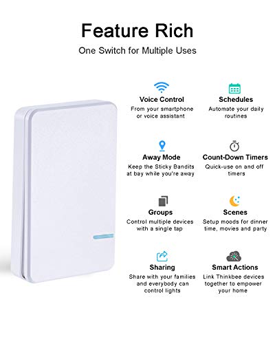 Smart Light Switch - Thinkbee 2.4Ghz WiFi Wireless Light Switch kit, Compatible with Alexa, Google Assistant and IFTTT, Outdoor 1969ft Indoor 164ft Remote Control, No Hub Required, Ceiling LED Lamp