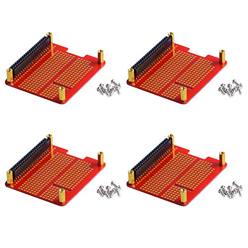 GeeekPi 4X Prototype Breakout DIY Breadboard PCB Shield Board Kit for Raspberry Pi 4 3 2 B+ A+ (Red)