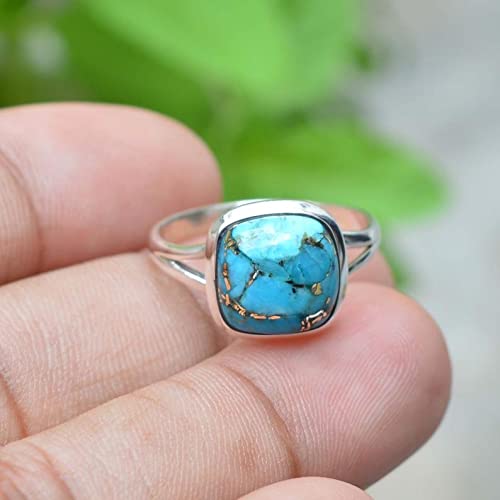Gemstone Ring/Blue Copper Turquoise Cushion Shape Gemstones/Customised Silver Rings/Wedding Ring Size 5 us to 12 us-1135 (11)