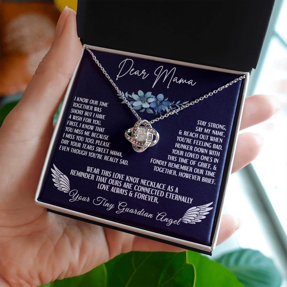 GLAVICY Dear Mama Poem Message Card with Love Knot Necklace Gift Set | Remembrance Gift for Mom Pregnancy Loss, Child Loss, Miscarriage | Give Her A Peace Gift