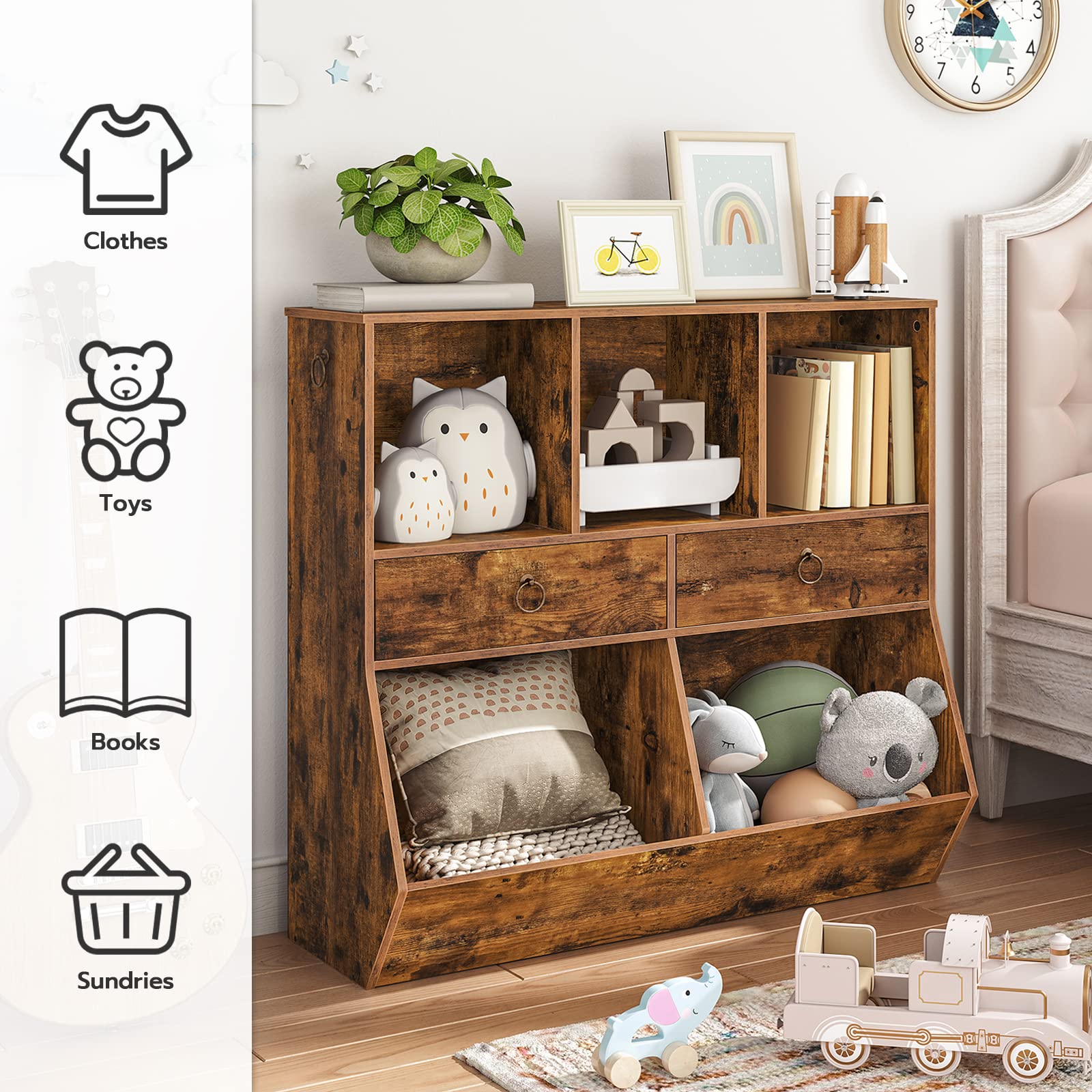 HOOBRO Storage Chest and Kids Bookshelf, Wooden Storage Box Toy Organizers and Storage BF75CW01G1-FG33CW01