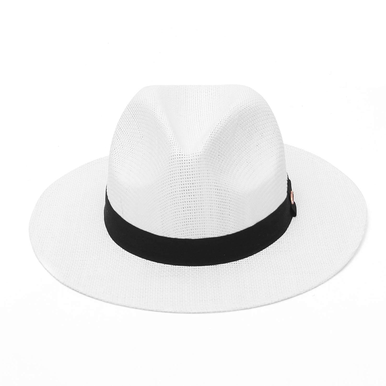 GEMVIE Straw Sun Hat for Men and Women Fedora Hat Straw Panama Hat for Summer Beach White
